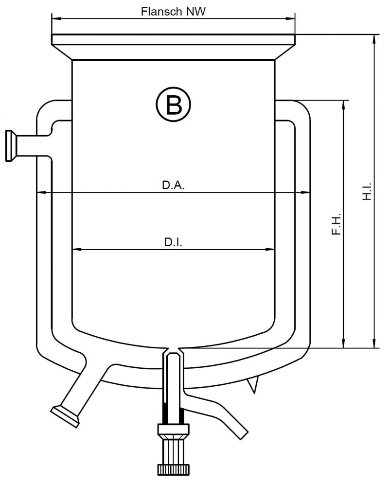 Reaction vessel, triple-walled, with vacuum jacket and heating jacket ...
